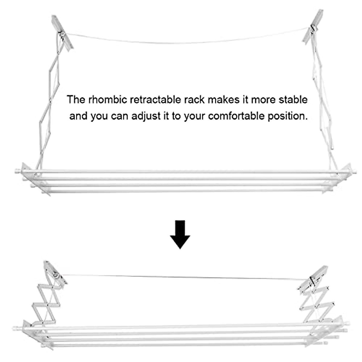 Qiilu Ceiling Clothes Drying Rack Fixed to Ceiling Clothes Drying Rack Iron Multifunction Retractable Wall Mounted Drying Laundry Rack Clothes Hanger Indoor