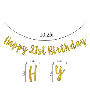 Happy 21st Birthday Banner Gold Glitter for Cheers to 21 Years Banner, 21st Birthday Party Decorations Supplies