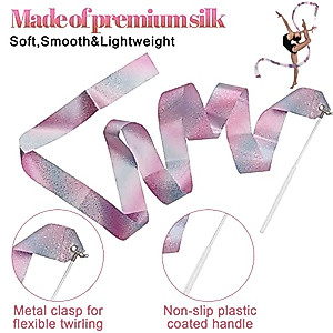 BLMHTWO 2 Pieces Ribbon Dancer Wand Rhythmic Ribbon Stick Dance Streamers Baton Twirling Ribbon Stick with Non-slip Handle for Artistic Dancing Gymnastics Kids Dancing Talent Shows Party Gift