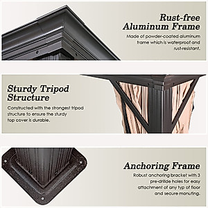 Patio Tree 10' x 12' Patio Gazebo Non-Rust Aluminum Outdoor Hardtop Permanent Pergola Shelter Tent with Galvanized Steel Canopy Roof, Mosquito Netting and Privacy Curtain