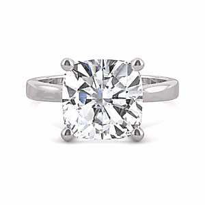 Charles & Colvard Created Moissanite 9.5mm Cushion Cut Engagement Ring for Women | 4.2 cttw DEW | Lab Grown | Solid 14K White Gold with Rhodium | Size 4