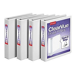 Cardinal 1.5 Inch 3 Ring Binder, D Ring, White, 4 Pack, Holds 375 Sheets (29400)