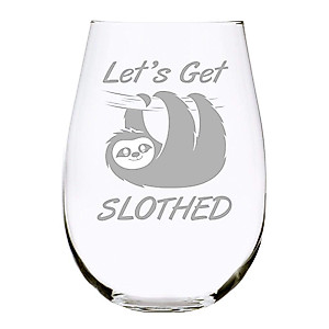 C M Lets Get Slothed stemless wine glass 17 oz.
