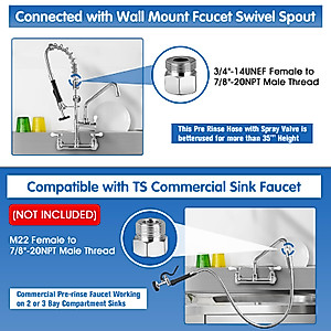 44” Stainless-Steel Pre Rinse Hose with Heat Resistant Black Handle for Commercial Kitchen Sink Faucet Dish Washing Sprayer Hose Replacement Kit