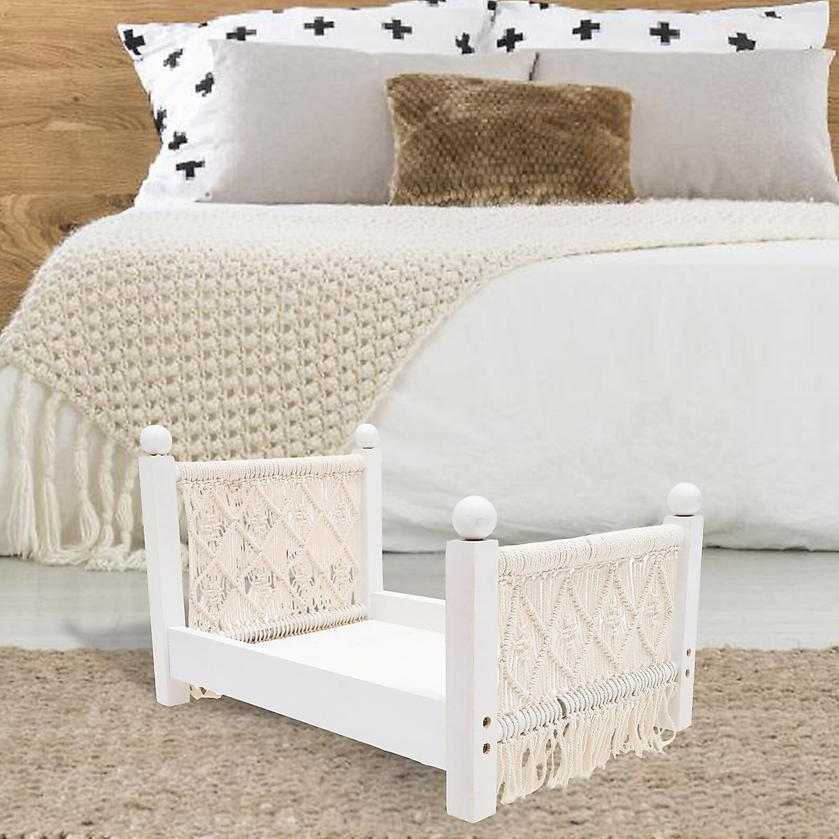 PartyKindom 1pc Newborn Photography Prop Crib Shooting Assisted Wood Hand- Woven Bed for Home/Wall/Kitchen/Room Decor