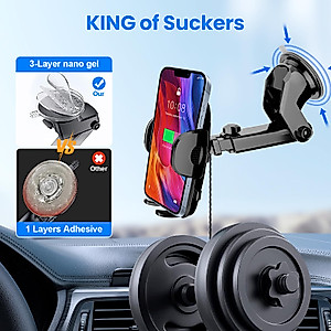 TAPMEI Car Phone Holder [Military-Grade Suction & Clip] 3 in 1 Phone Mount for Car Dashboard Windscreen Air Vent Compatible with All Cell Phones(Black)