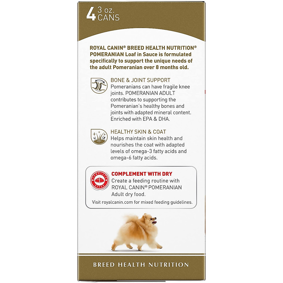 Royal Canin Breed Health Nutrition Pomeranian Adult Loaf in Sauce Canned Dog Food, 3 oz can (4-pack)