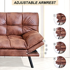 Opoiar, Memory Foam Couch Bed, Modern Sleeper Sofa with Adjustable Armrest&Backrest, Convertible Futon Sets for Compact Living Spaces, Sofabed, Brown-3