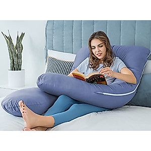 QUEEN ROSE Pregnancy Pillows, Cooling U Shaped Body Pillow for Sleeping, Maternity Pillow for Pregnant Women, Organic Cotton and Back Pain Relief, Blue