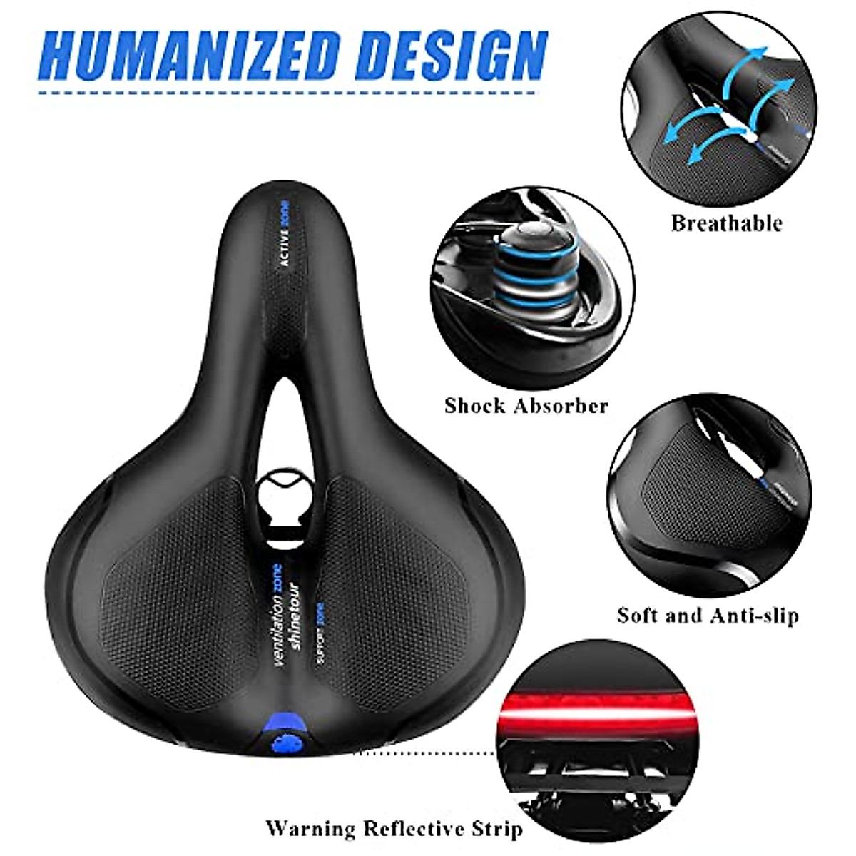 Gincleey Comfort Bike Seat for Women Men,Wide Bicycle Saddle Replacement Memory Foam Padded Soft Bike Cushion with Dual Shock Absorbing Universal Fit for Indoor/Outdoor Bikes with Reflect