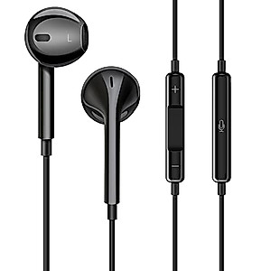 Coolden in-Ear Headphones for iPhone 14/13/12/11 Wired Earbuds with Microphone Volume Control Earpieces HiFi Stereo Headsets Compatible with iPhone 14 Pro/13 Pro/12/11/XR/XS/X/7/7 Plus/8/8Plus,Black