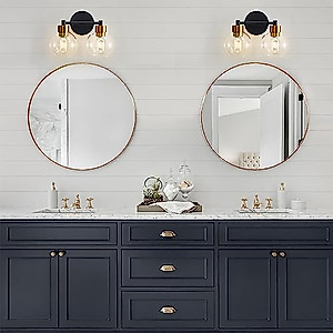 yenlacy Bathroom Light Fixtures, Black and Gold 2 Light Bathroom Vanity Light, Bathroom Lights Over Mirror with Globe Glass Shade and Metal Base, Vanity Lights for Bathroom, Stairs, Kitchen
