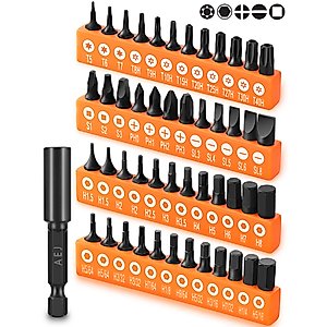 AEJ 49-Pack Screwdriver Bit Set, Hex Head Drill Bit Set, Torx Square Slotted Phillips Bit Set with 1/4" Bit Holder, 1/4 Hex Shank, S2 Steel, 1"Long