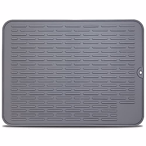 MENTBERY Dish Drying Mat, Silicone Dish Drying Mat for Kitchen Counter, Heat Resistant Non-slip Dish Mat Drying Kitchen Mat 16x12 Inch, Gray