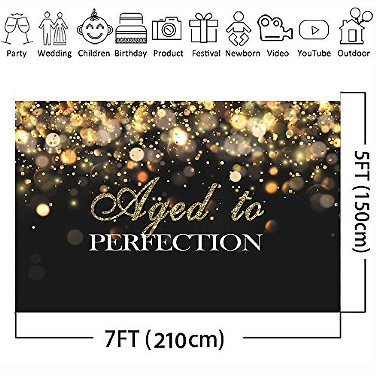 Avezano Aged to Birthday Perfection Backdrop Glitter Bokeh Photo Background 30th 40th 50th 60th 70th 80th 90th 100th Perfection Aged to Party Decoration Banner (7x5ft)