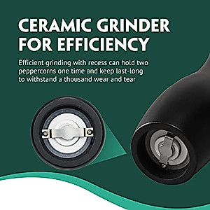 KucheCraft Wooden Pepper Grinder Refillable - Premium Beech Wood Pepper Mill Grinder with Adjustable Ceramic Grinder - 8 In Manual Matte Black Peppermill
