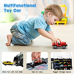 iBaseToy Toddler Toys Car for Boys: 18 Pieces Carrier Truck Transport Vehicles Toys with Carrying Case Helicopters Race Model Car Play Mat - Kids Toys Car Trucks Toy Set for Kids Boys Girls