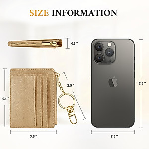 Sodsay Card Case Slim Front Pocket Wallet for Women Credit Card Holder with Keychain(CH Champagne Gold)