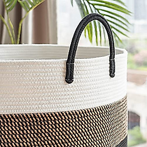 HiChen Large Woven Rope Basket With Handles, Blanket Basket Living Room, Baby Toy Nursery Storage Basket, Large Round Laundry Basket, 21.7 x 13.8 inches, 83L