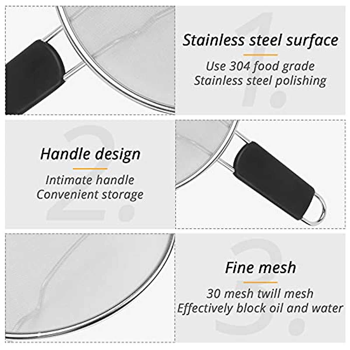 KUFUNG Splatter Screen for Frying Pan - Stops Almost 100% of Hot Oil Splash - Large 13" Stainless Steel Grease Guard Shield and Catcher (13 Inch, Black)