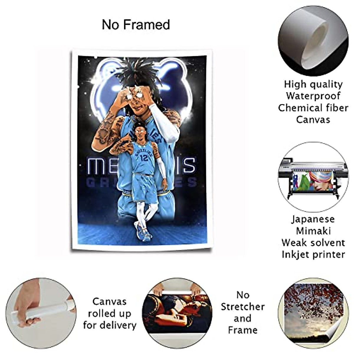 Ja Morant Poster Watercolor Canvas Wall Art Basketball Wall Art Wall Painting Basketball Nova Ja Morant Bedroom Cool Poster EMXEE (16x24 No Framed,A)