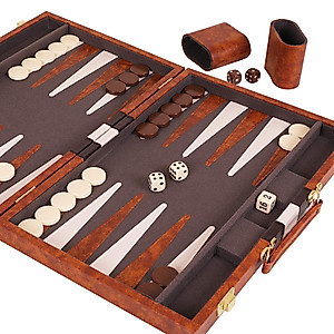 Kangaroo's “15 Inch Faux Leather Vinyl Backgammon Set I Premium Backgammon Board Game with Leather Case I Best Travel Game Sets for Adults I Luxury Foldable Classic Board Game