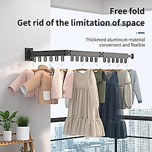 HotMax Clothes Drying Rack Wall Mounted, Retractable Collapsible Drying Racks for Laundry, Space Saving Dryer Rack, Balcony, Apartment Space Saver Organization(Tri-fold, Black)