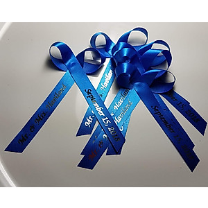 25 Personalized Ribbons Assesmbled Bows Custom Bridal Shower Favor Party Favors Wedding Bridesmaid Memorial Ribbons Funeral Baby Invitations Mis XV años Quinceanera (Royal Blue)