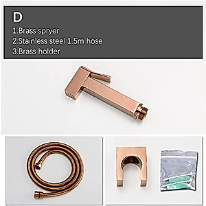 MINJING Bidet Sprayer, Single Cold Rose Gold Solid Brass Toilet Douche Kit Shattaf Shower Head Copper Valve Faucet Set,C Set