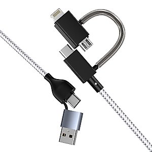 60W Fast Charging Multi 5-in-1 PD Phone Universal USB Charger Cable,1.8M/6FT USB A/Type C to Lightning+USB C+Micro Nylon Sync Charger Cord Connector for iPhone 14 13 12 11/Android/Apple/iPad/Samsung