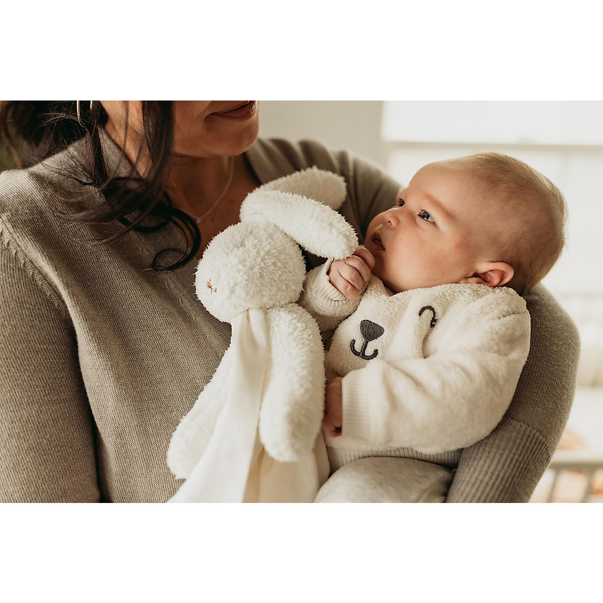 Bunnies By The Bay "Bun Bun Bunny" Buddy Blanket - 16" Stuffed Bunny and Baby Security Blanket - Super Soft Velour with Satin Lining