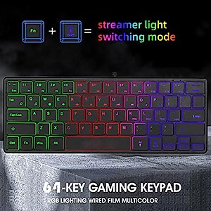 Mechanical Gaming Keyboard,MingSheng USB Wired 60% Compact Keyboard 64 Keys Small Portable Gaming Office Mute RGB Backlit Mechanical Keyboard for PC Gamers