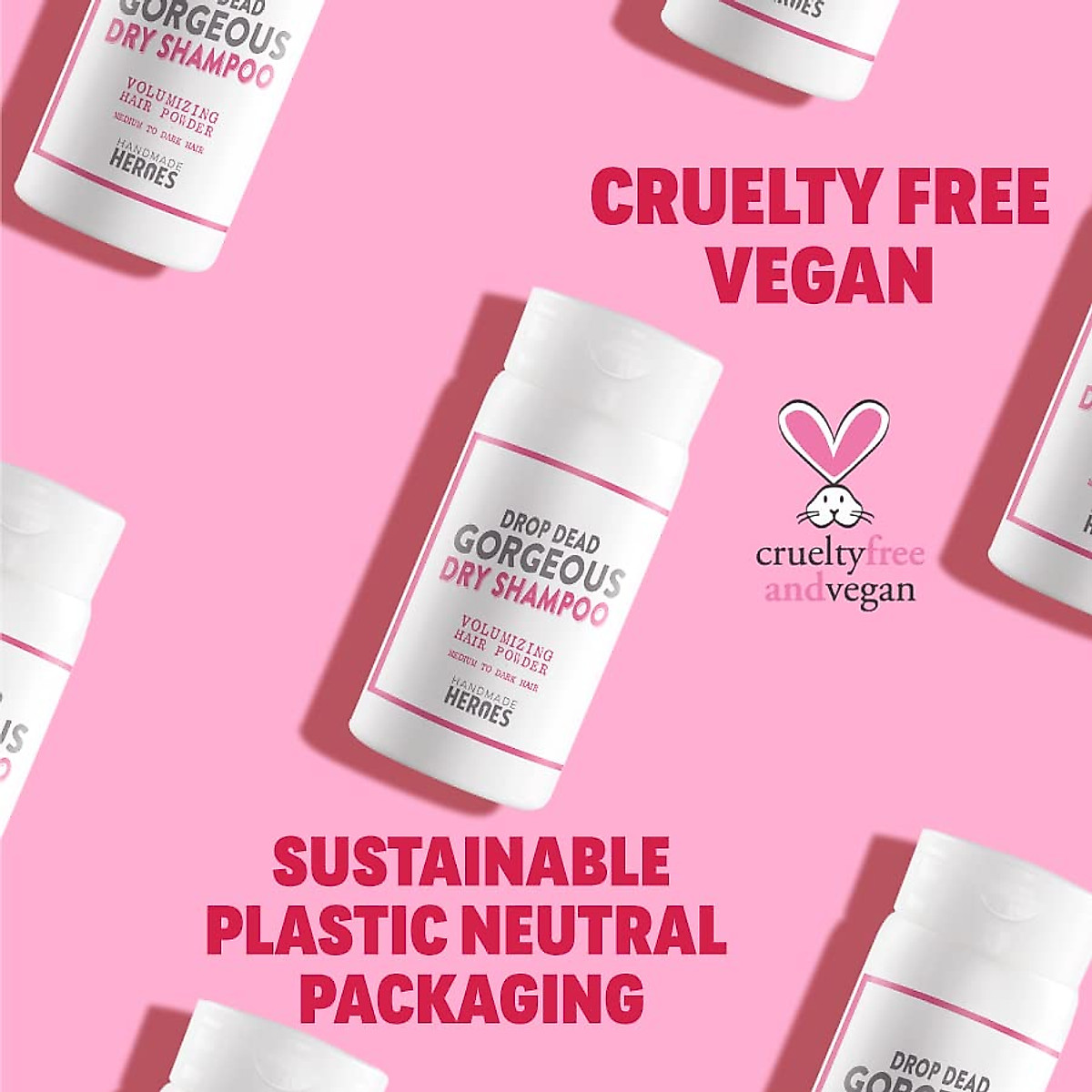 Drop Dead Gorgeous Non Aerosol Dry Shampoo Volume Powder by Handmade Heroes | 2oz | 100% Natural and Vegan, Sustainable and Aerosol Free | For Medium and Dark Hair Brunette | Volumizing hair powder suitable for Air Travel, Women and Men