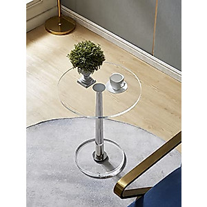 MEETLAKE Clear Acrylic Table with Cone Metal Pole (Large, Silver) …