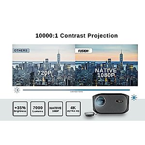 FUSION5 Native 1080p Projector with WiFi and Bluetooth - Support 4K 250" Display Projector - 7000 Lumens Portable Movie Projector with Speakers - USB, HDMI, Android, iOS, TV Stick Compatible