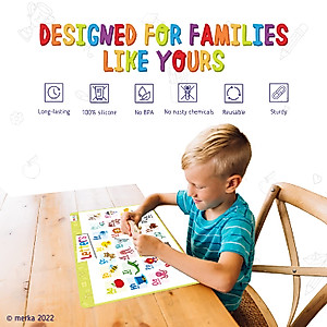 merka Kids Placemat Disposable Placemats for Baby Toddler Placemats ABC Mat Alphabet Learning and Fun Activities Non-Slip Silicone Mat for Dining Table