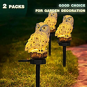 DAZZLE BRIGHT 2 Pack Owl Figure Solar LED Lights, Resin Garden Waterproof Decorations with Stake for Outdoor Yard Pathway Outside Patio Lawn Decor to Scare Birds Away