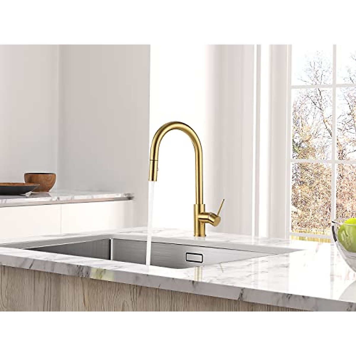 AguaStella AS60BG Brushed Gold Pull Down Kitchen Faucet and ASD52BG Brushed Gold Deck Plate Combination