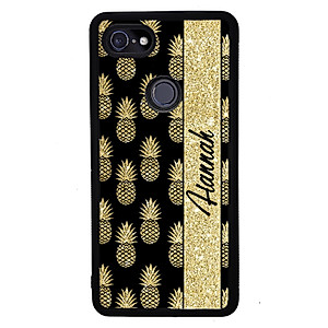 Gold Pineapple Personalized Black Rubber Phone Case Compatible With Google Pixel 8 Pro, 8a, 8, 7a, 7, Pixel 7 Pro, 6a, Pixel 6 Pro, 6, Pixel 5, 4a 5G, 4a 4G, 4, 4 XL, 3a, 3a XL, 3, 3 XL, 2 XL, 2
