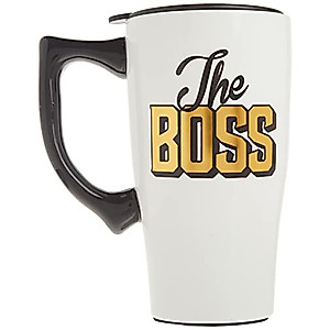 Spoontiques - Ceramic Travel Mugs - The Boss Cup - Hot or Cold Beverages - Gift for Coffee Lovers