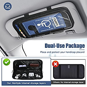 Rhino Valley Handicap Placard Holder with Organizer Pockets for Auto, Disabled Parking Permit Sign Protector for Car Sun Visor, PVC Protective Handicap Parking Sign Cover with Pen Holder&Elastic Strap