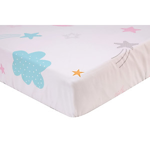 Baby Crib Fitted Sheet, 1 PC Moon Star Cloud Baby Girl Crib Fitted Sheet White Pink Blue