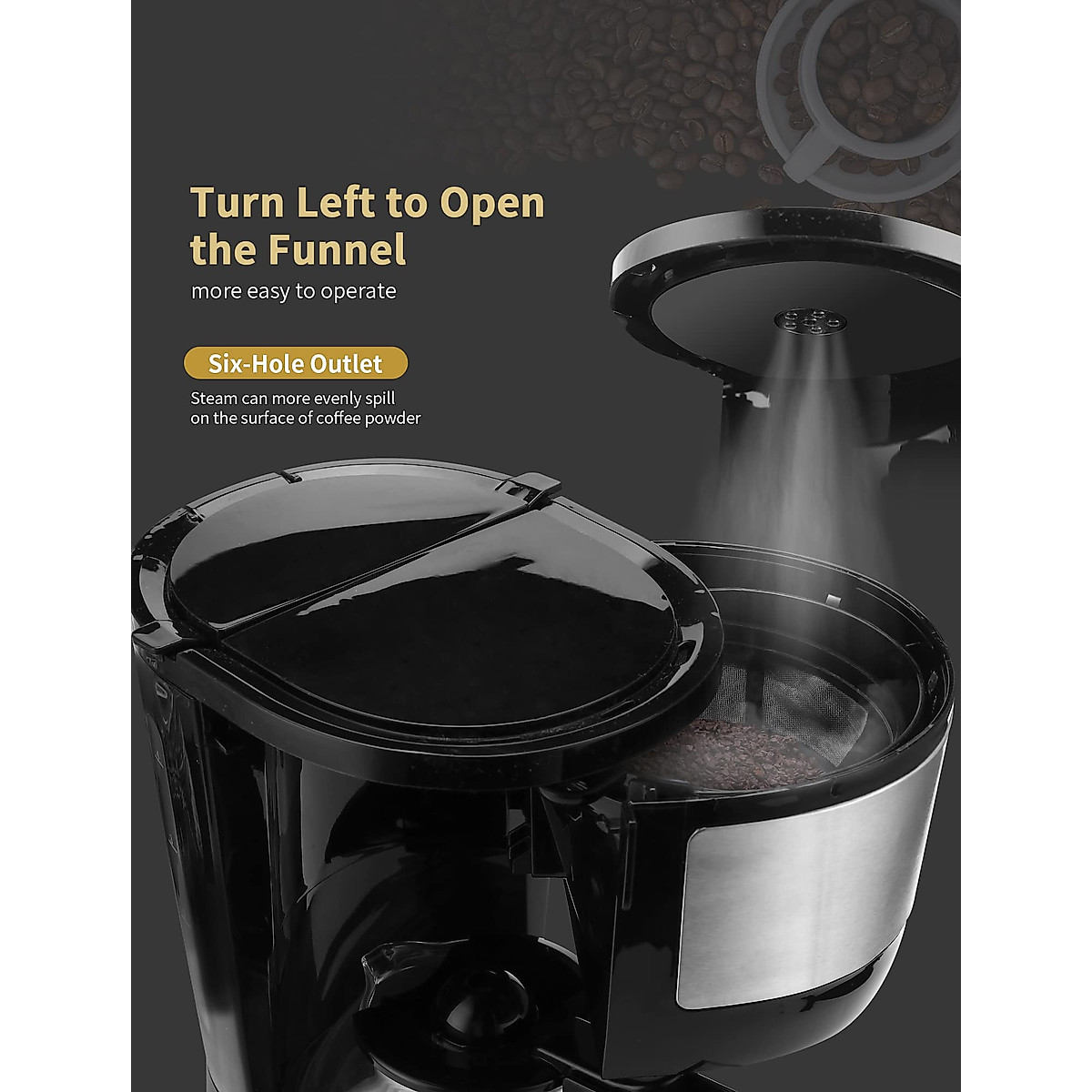 Gevi 4-Cup Coffee Maker with Auto-Shut Off, Small Drip Coffeemaker Compact Coffee Pot Brewer Machine with Cone Filter, Glass Carafe and Hot Plate, Stainless Steel Finish