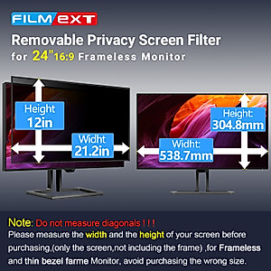 FILMEXT [2023 Upgrade 24 Inch Computer Privacy Screen Filter for 16:9 All-in-One Desktop/Frameless Monitor-Removable Blue Light UV Blocking Privacy Shield for Thin Bezel Computer