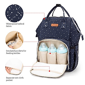 Diaper Bag Backpack for Baby with Insulated Pockets Stroller Straps Changing Pad and USB Charging Port, Large Capacity, Waterproof, Blue&Point