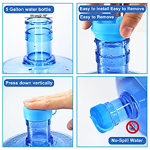 Myvision Secure Cap for Water Dispenser 3-5 Gallon Water Jug Cap Reusable, Silicone Replacement Cap, Non Spill Bottle Caps for 2.16in/55mm Bottle Water Dispenser Caps (4)