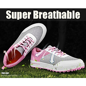 Ladies Breathable Spikeless Golf Shoes for Women, Lightweight Mesh Casual Walking Sneakers Shoes Pink