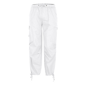 Sales Today Clearance Prime Only Men's Pants Elastic Waistband Black Cargo Pants Men Casual Cotton Lace-Up Elasticated Loose Trousers Quick Dry Solid Lounge Cargo Pants Pockets White 2X