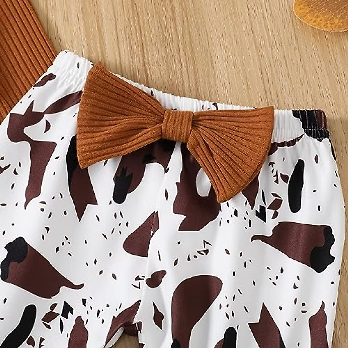 JOIMOCY Baby Girl Clothes 12-18 months Ribbed Ruffled Romper+Leopard Flared Pants Infant Fall Winter Outifts, Brown Girls Clothing 12-18M/100cm