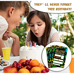 DETIHO 4" x 6" Glow Roller Skating Theme Birthday Party Invitation Cards With Envelopes - Let's Glow Skating - Neon Skate Party Invitation - 20 Sets - E41